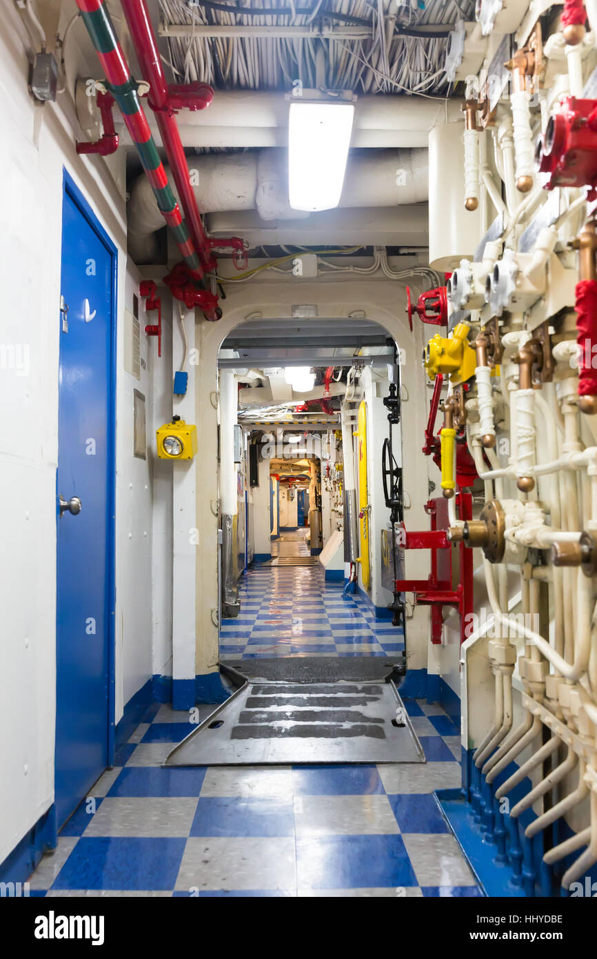 Aircraft carrier corridor Stock Photo - Alamy