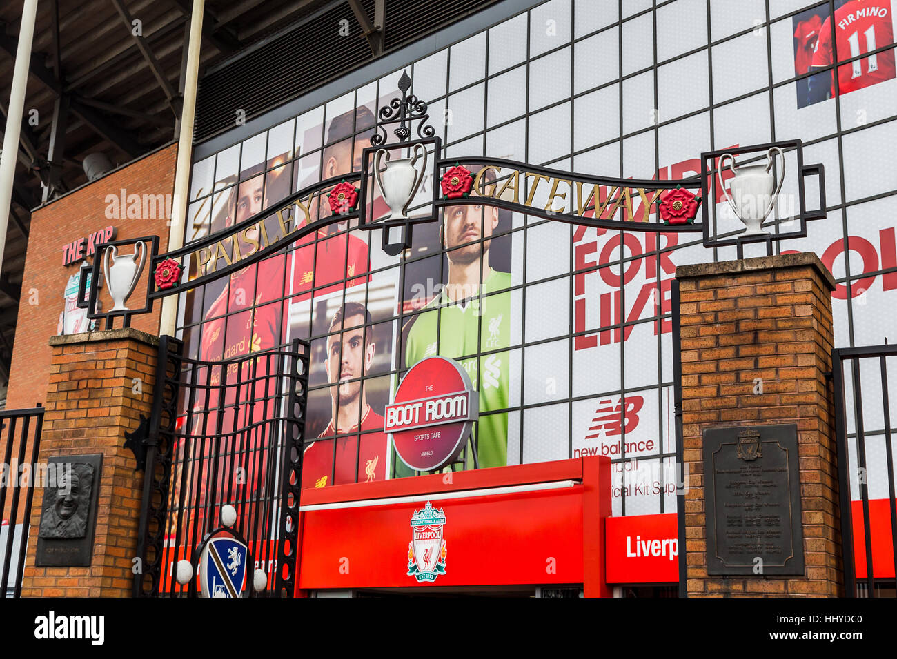 Close-up of the Paisley Gates in front of The Kop Stand at Liverpool ...