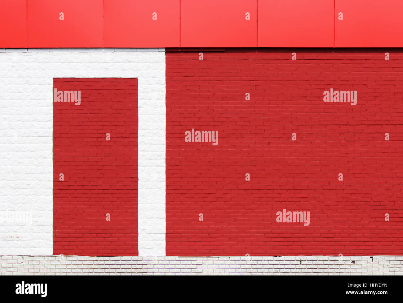 The texture of bright red brick wall with a white stripe and a canopy ...