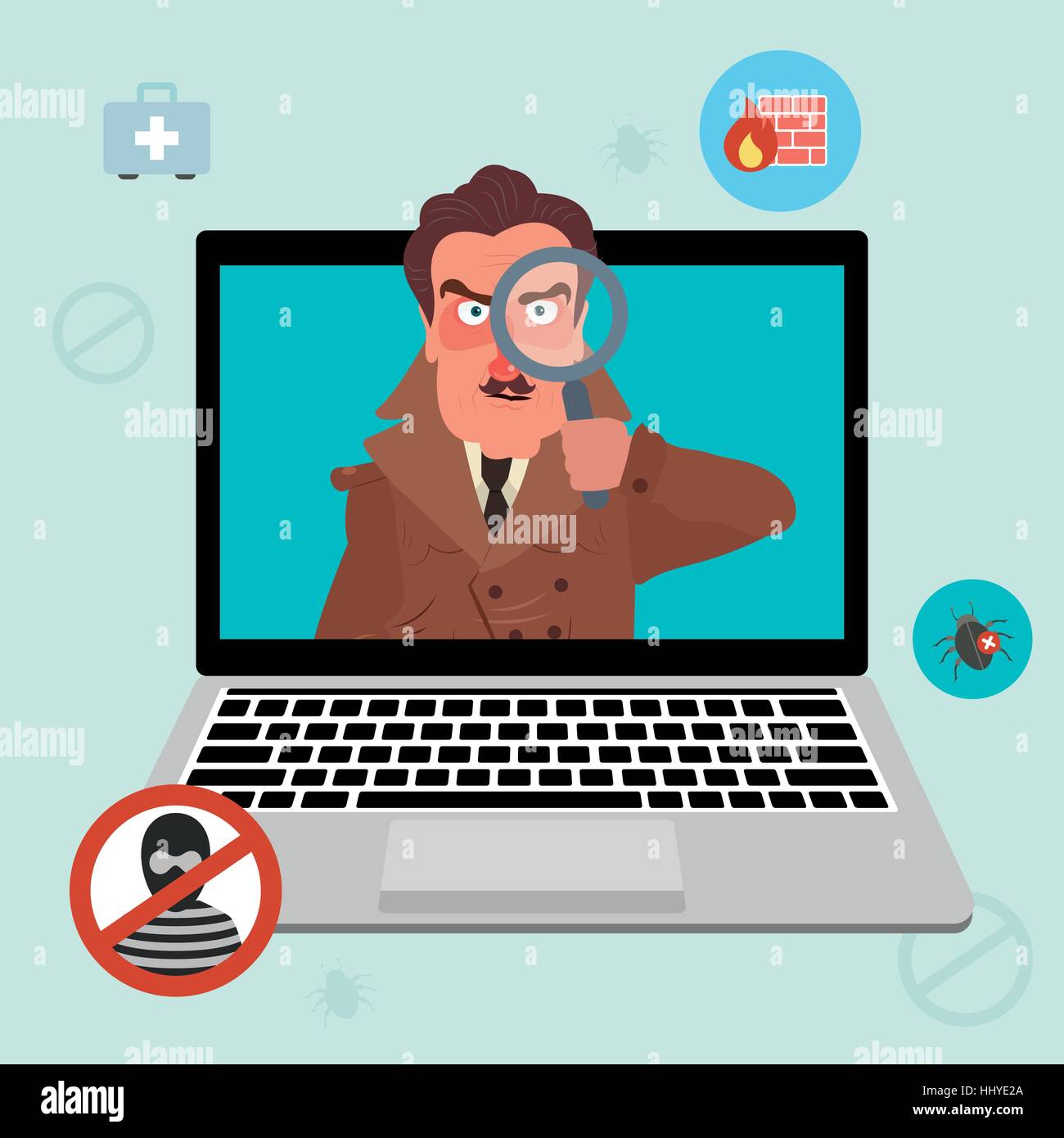 Internet security and spyware warning with detective Stock Vector Image ...