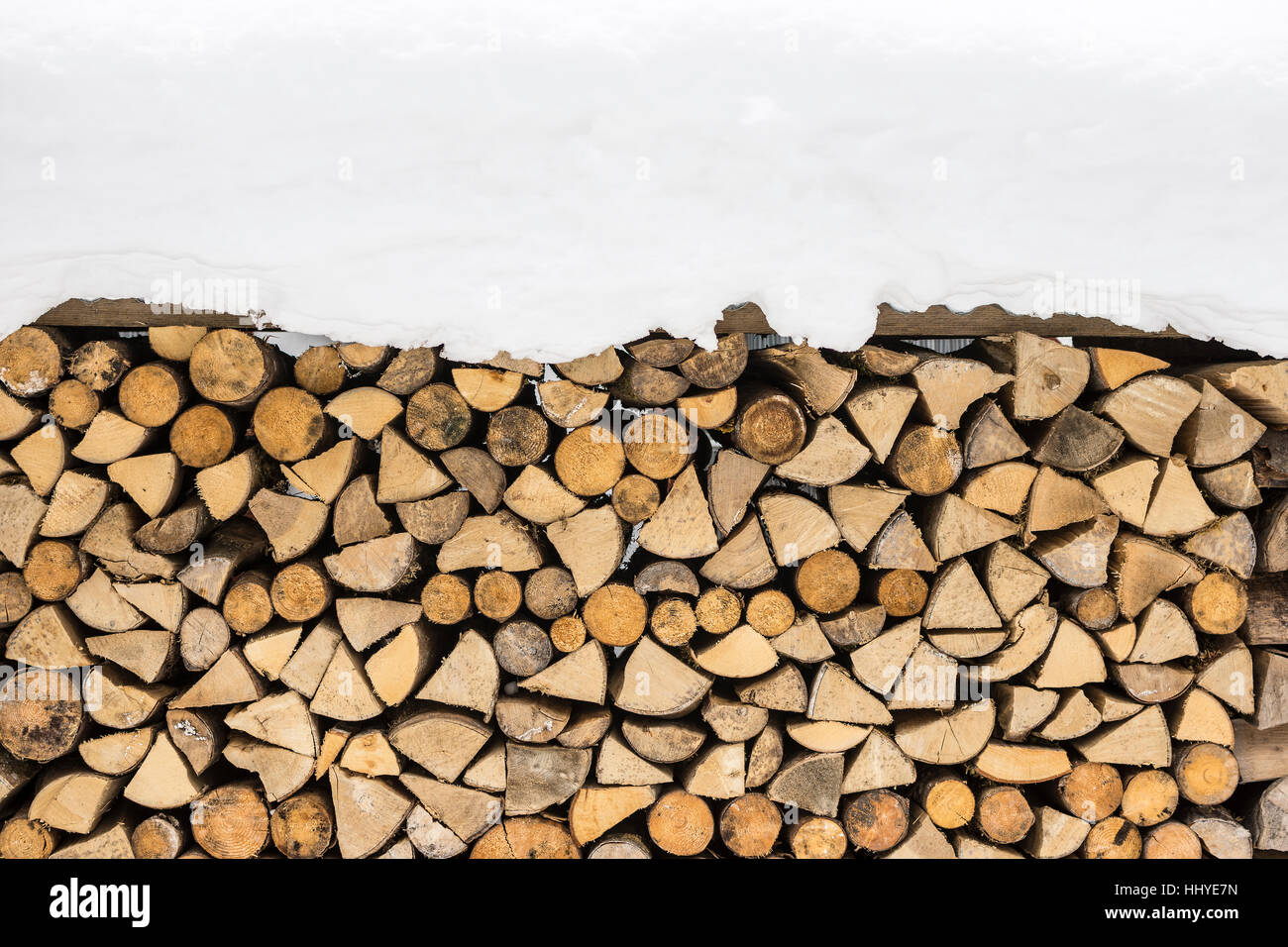 Firewood Logs Covered with Snow. Winter Texture Pattern Background ...