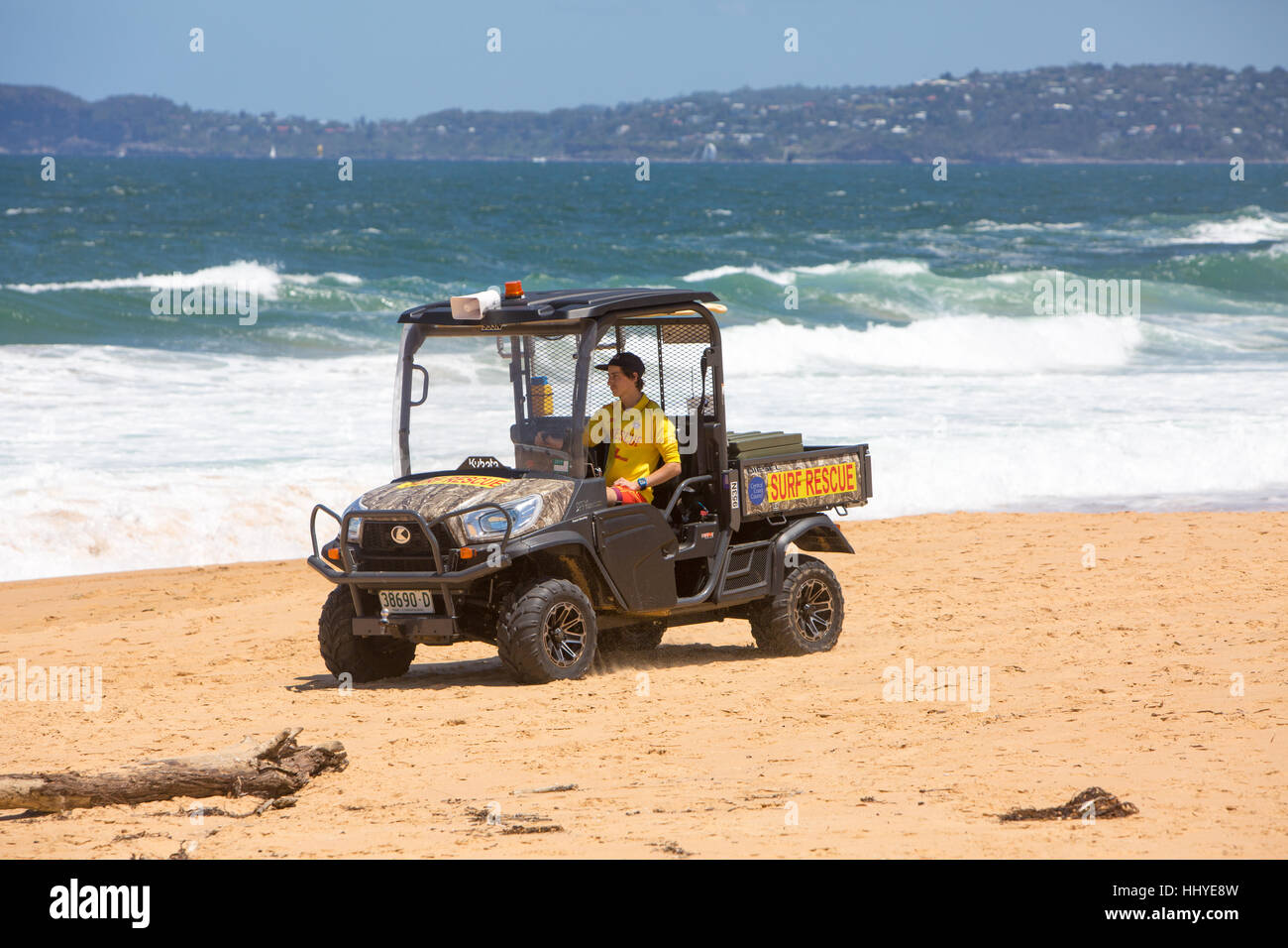 Surf Rescue lifesaver in beach buggy on Putty Beach New South Wales ...