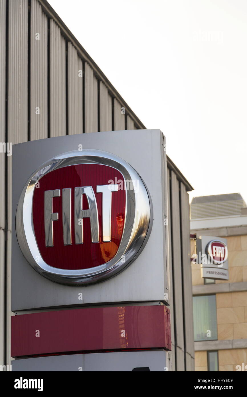 PRAGUE, CZECH REPUBLIC - JANUARY 20: Fiat group company logo on ...