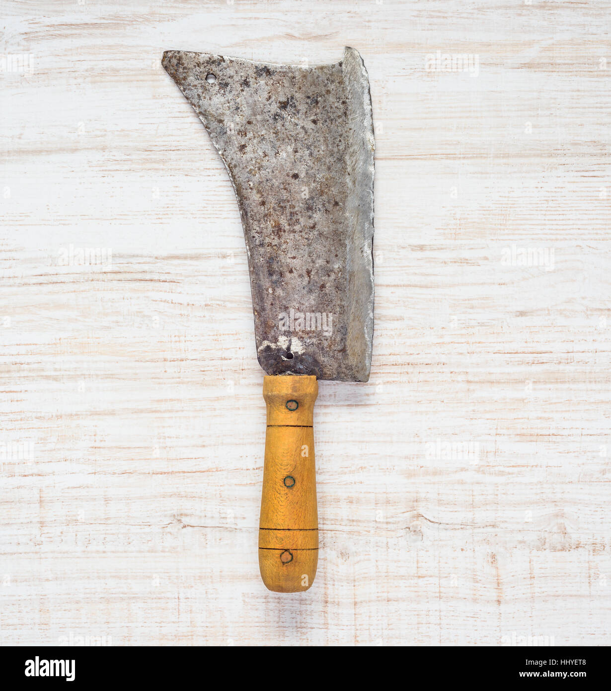 Used and Aged Meat Cleaver in Top View Stock Photo - Alamy