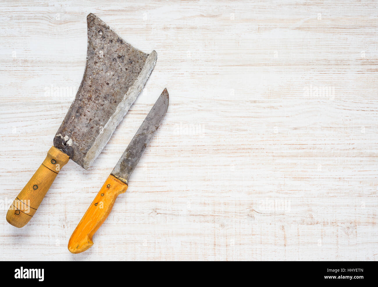 Top View of Meat Cleaver and Butcher Knife with Copy Space Text Area ...