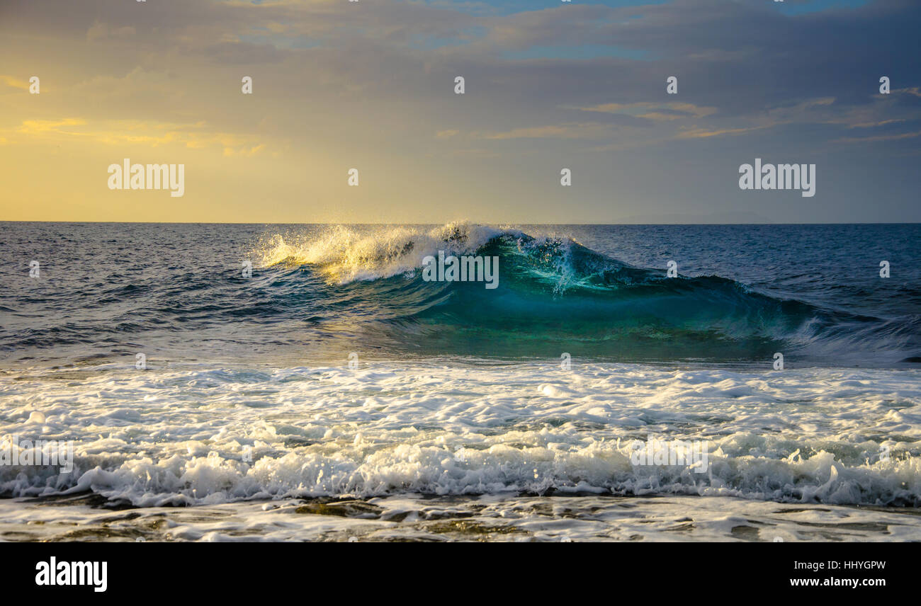 Big wave at sunset, with yellow light Stock Photo - Alamy