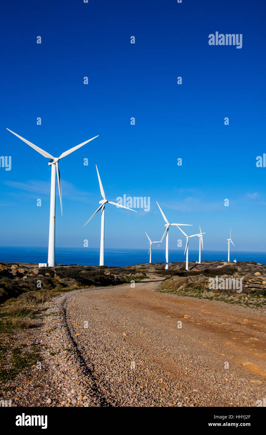 Wind turbines at a wind farm, Crete, Greece Stock Photo - Alamy