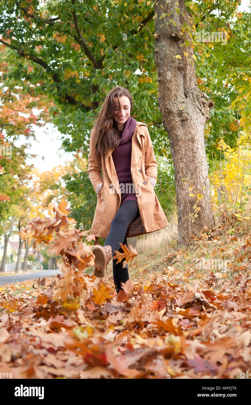 woman, leaves, foot, autumn foliage, rustle, foliage, fall, autumn ...
