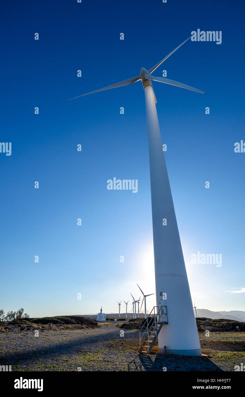 Wind turbines at a wind farm, Crete, Greece Stock Photo - Alamy