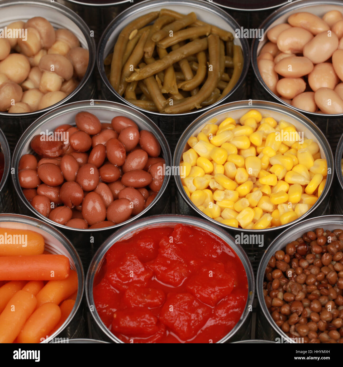Various Types Of Vegetables In Cans Stock Photo Alamy