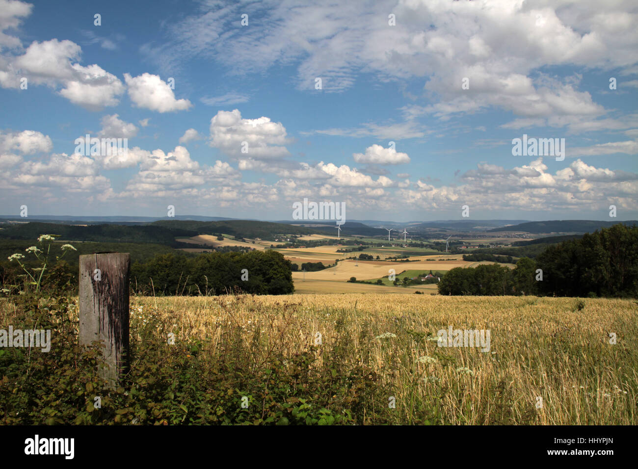 fields, wind engine, lower saxony, rolling country, scenery ...
