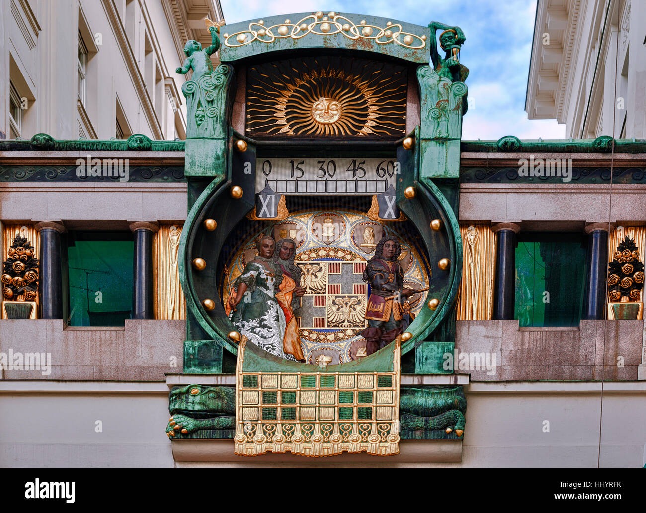 vienna, clock, sightseeing, facade, jugendstil, detail, monument ...