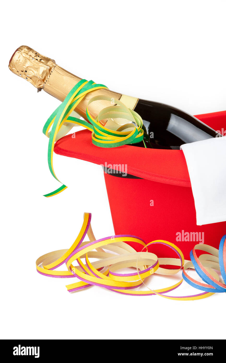hat, party, celebration, champagne, sparkling wine, streamer, red ...