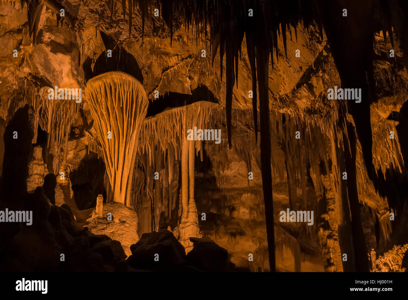 The Parachute, a cave shield formation with draperies in Lehman Caves ...