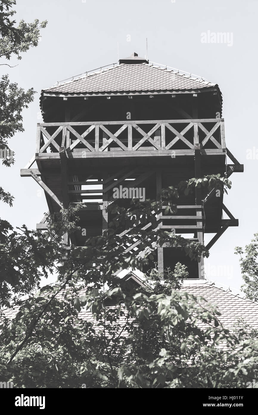 covered wooden observation post above the roof, note shallow depth of ...