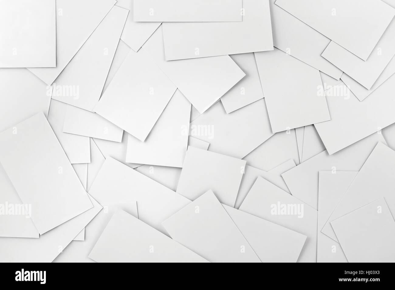 Multiple blank empty white business cards, large detailed horizontal ...