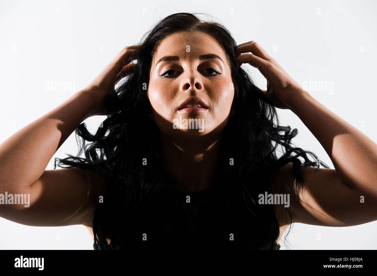 woman, portrait, person, hairs, pose, shady, posture, care of the hair ...