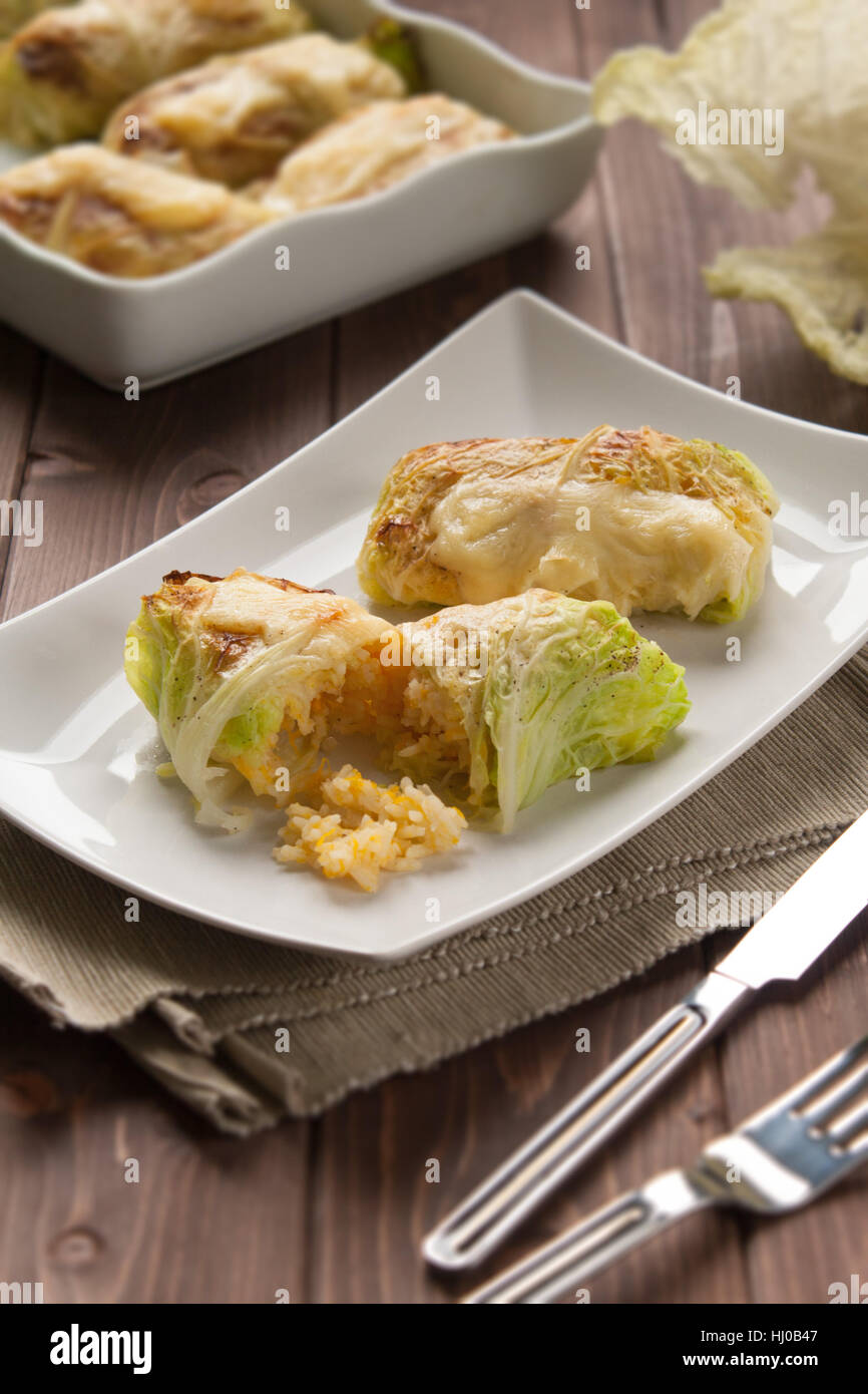 Roulade of cabbage and rice in a dish Stock Photo - Alamy