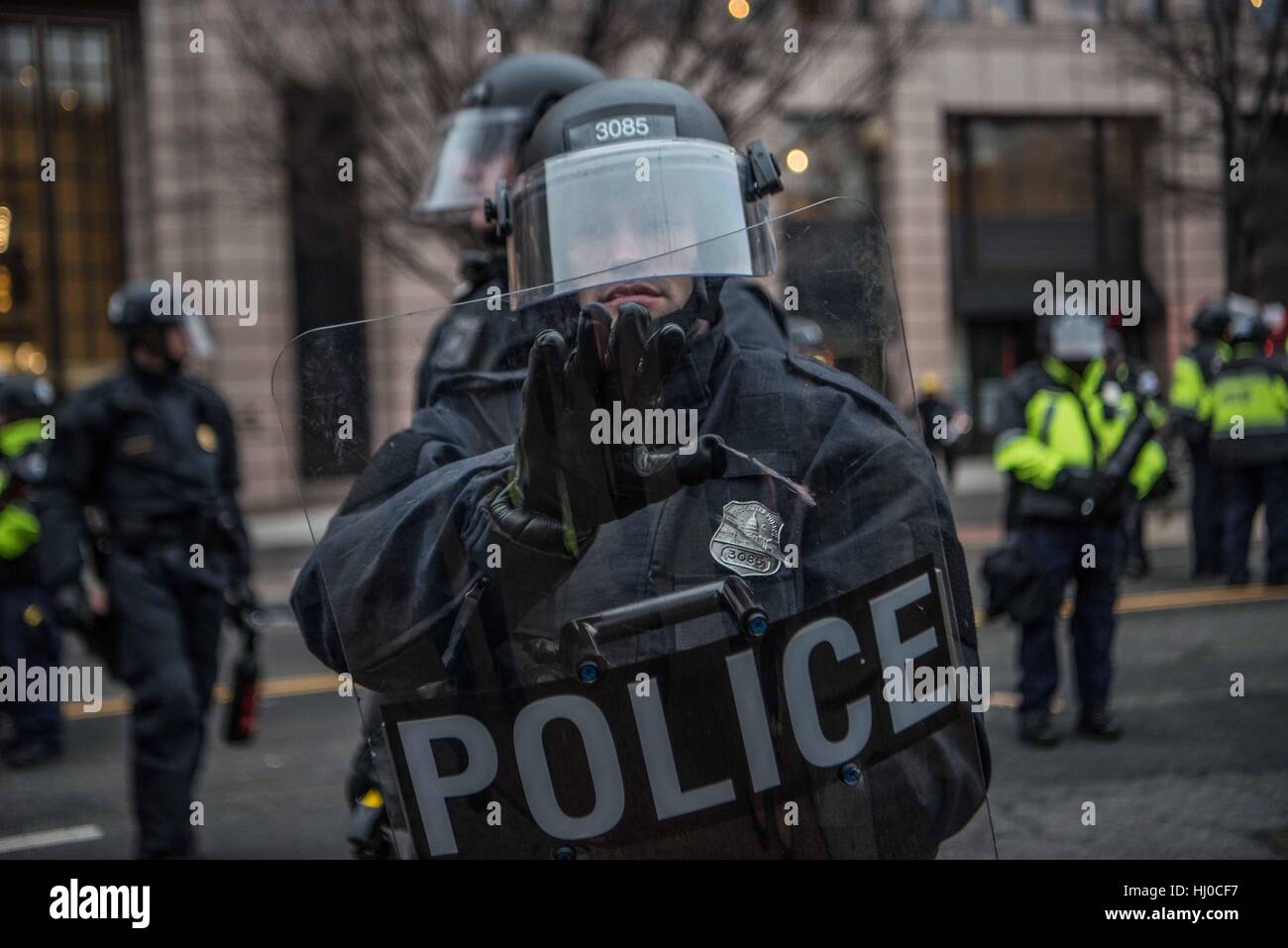 Protestors at the inauguration of President Donald Trump in Washington ...