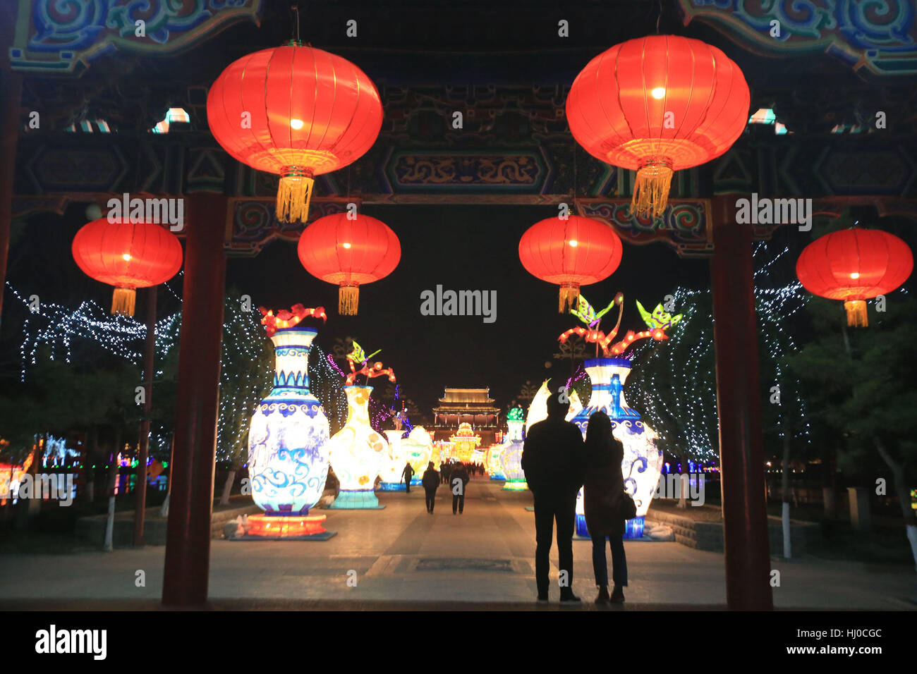 Kaifeng, China. 20th Jan, 2017. Tourists visit a lantern fair to ...