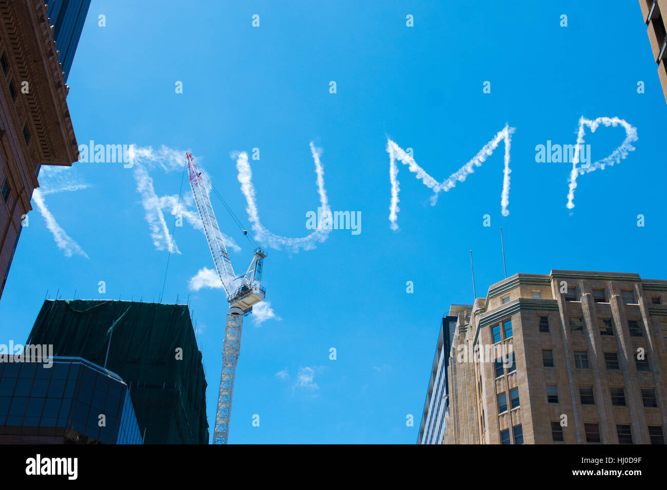 Sydney, Australia - 21st January 2017: Trump seen written in the sky ...