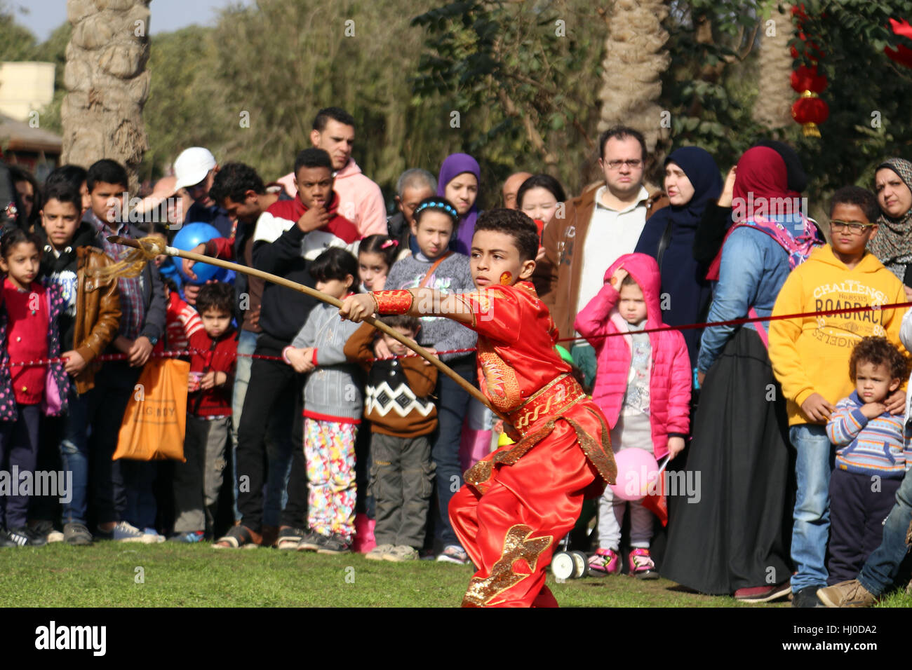 Cairo, Egypt. 20th Jan, 2017. An Egyptian boy performs Chinese Kung Fu ...