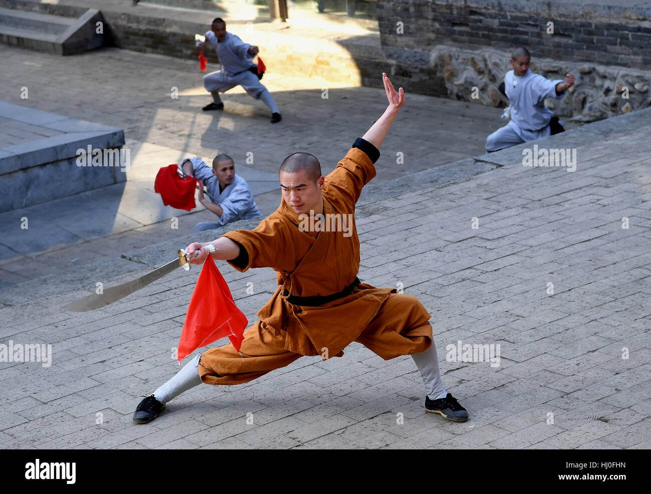 Zhengzhou. 21st Jan, 2017. Monks practice martial arts at Shaolin ...