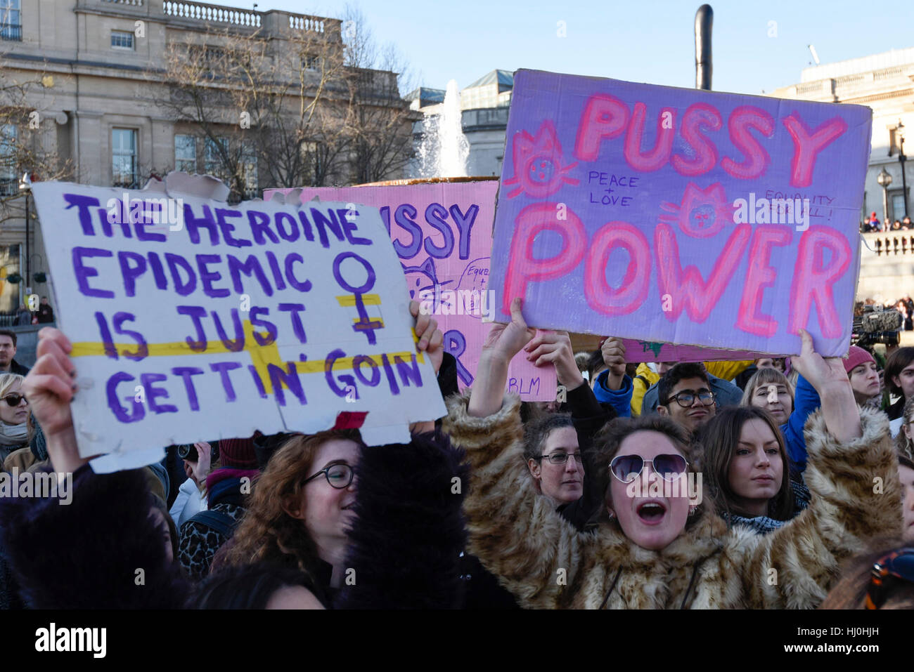 London, UK. 21st Jan, 2017. Placards and banners held aloft in ...