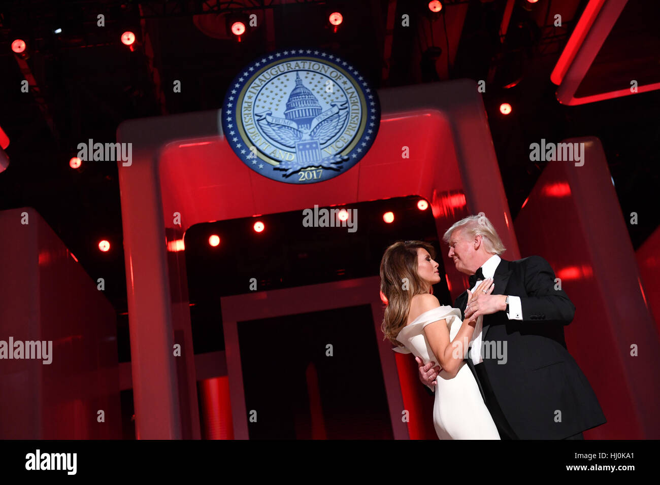 President Donald Trump and First Lady Melania Trump dance at the ...