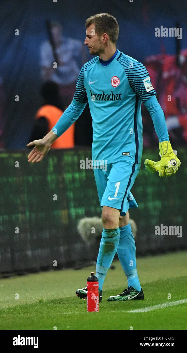 Leipzig, Germany. 21st Jan, 2017. Frankfurt's goalkeeper Lukas Hradecky ...