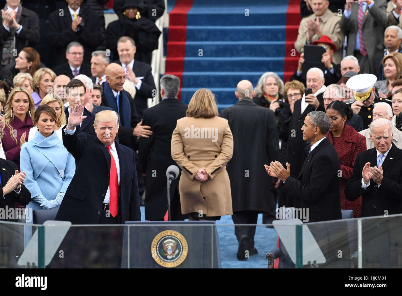 President-elect Donald J. Trump waves as he arrives for his ...