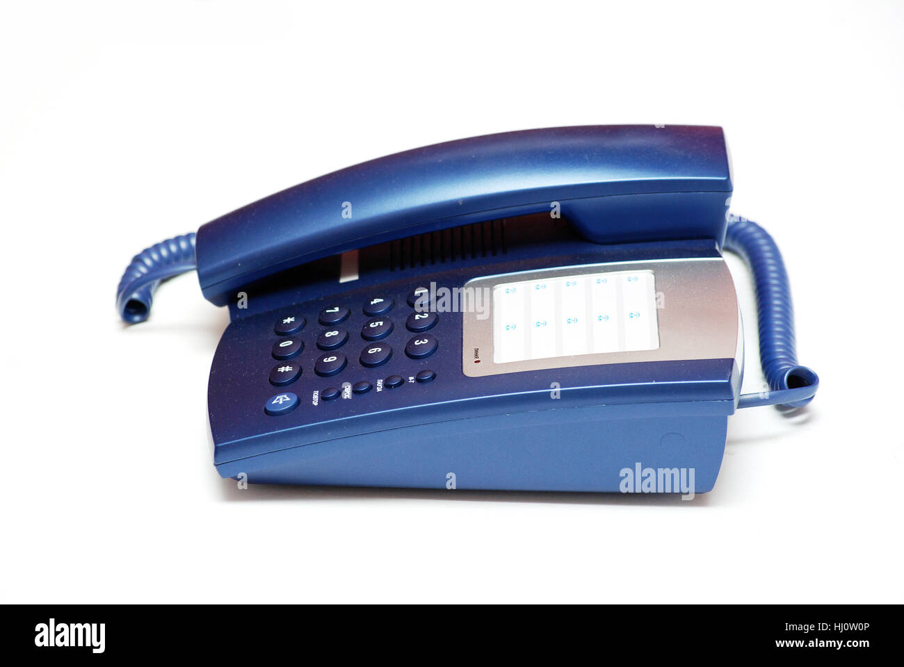 blue office telephone on a white background Stock Photo - Alamy