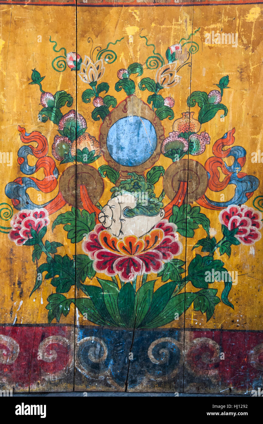 Painted panel at Tawang Gompa, a 300-year-old Buddhist monastery in ...