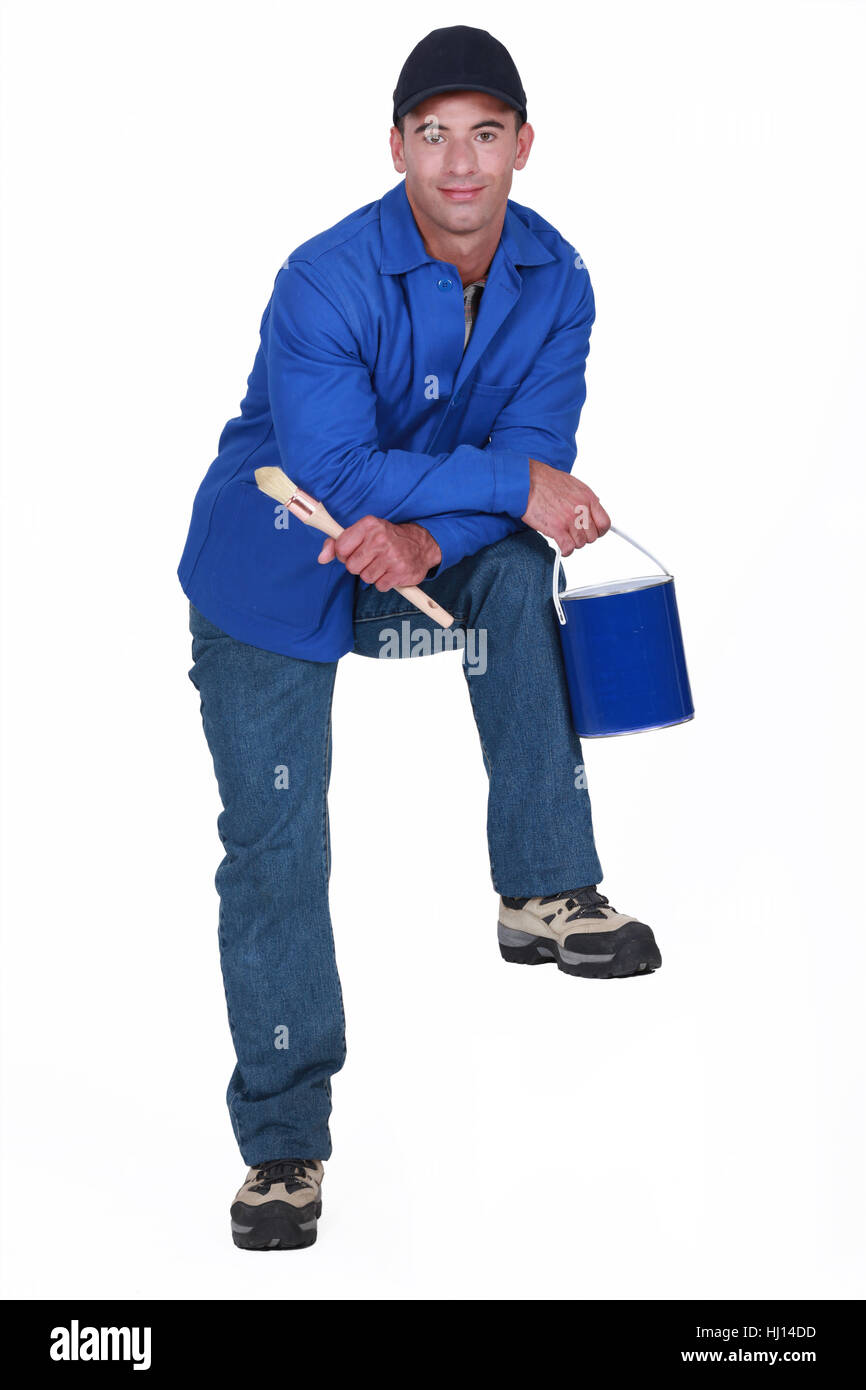 blue, build, bucket, brush, assistant, builder, paintbrush, brushing ...