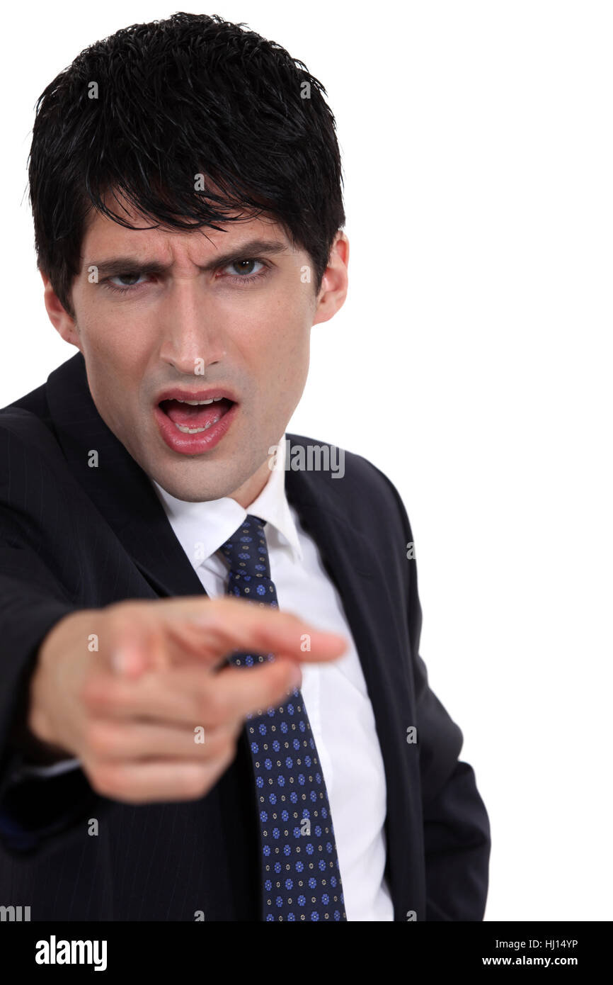 Man pointing finger angry yelling suit hi-res stock photography and ...