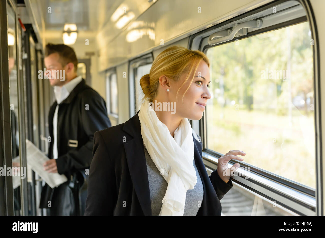 woman, newspaper, journal, railway, locomotive, train, engine, rolling ...
