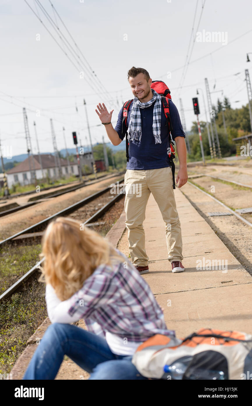 woman, station, railway, locomotive, train, engine, rolling stock ...
