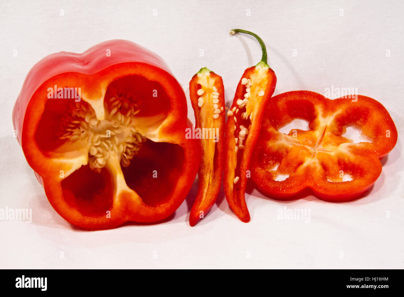 vegetable, cut, cross-section, paprika, peppers, longitudinal section ...