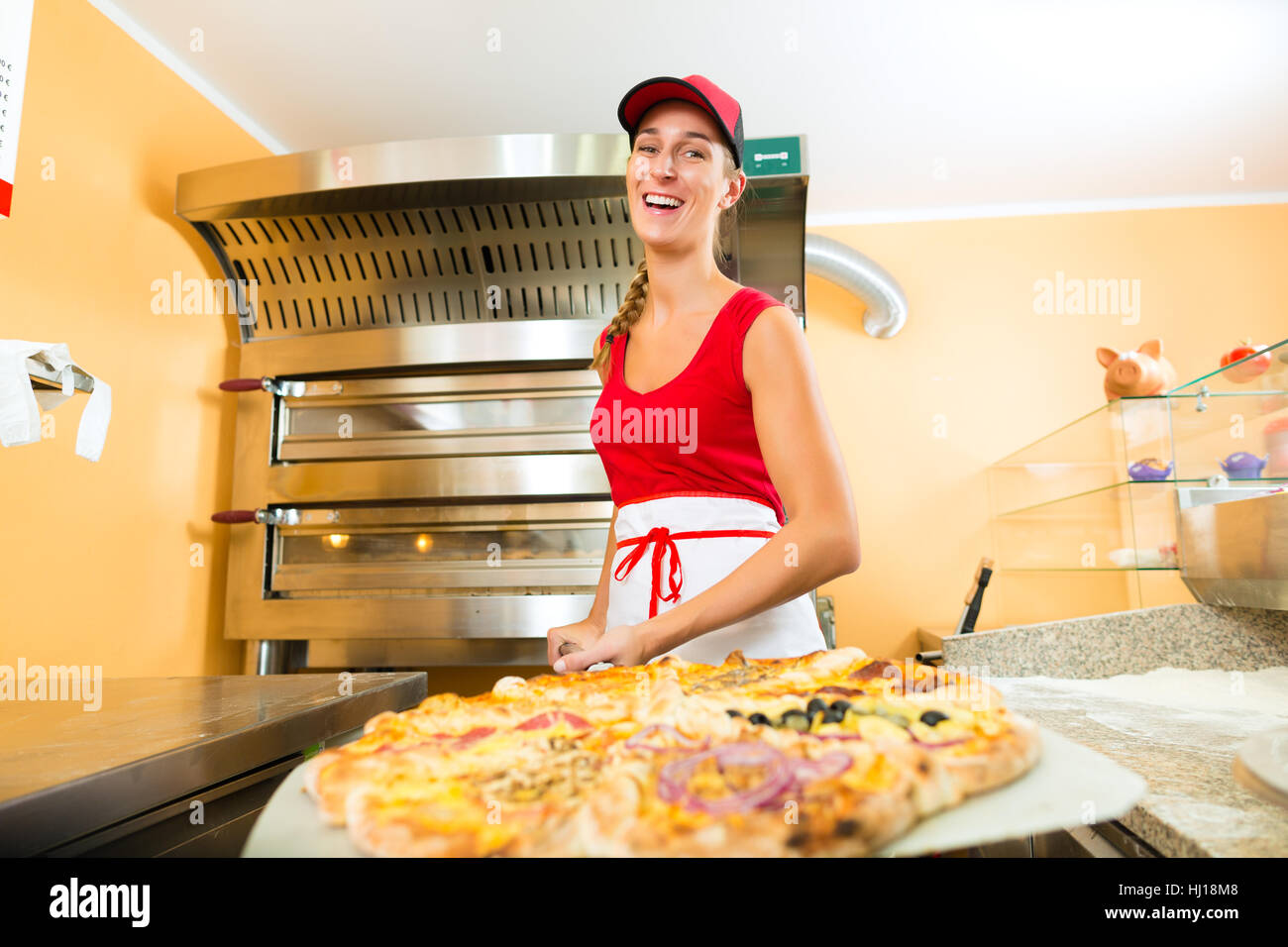 woman, pizza, fireplace, stove, oven, pizzeria, ovens, woman, humans ...