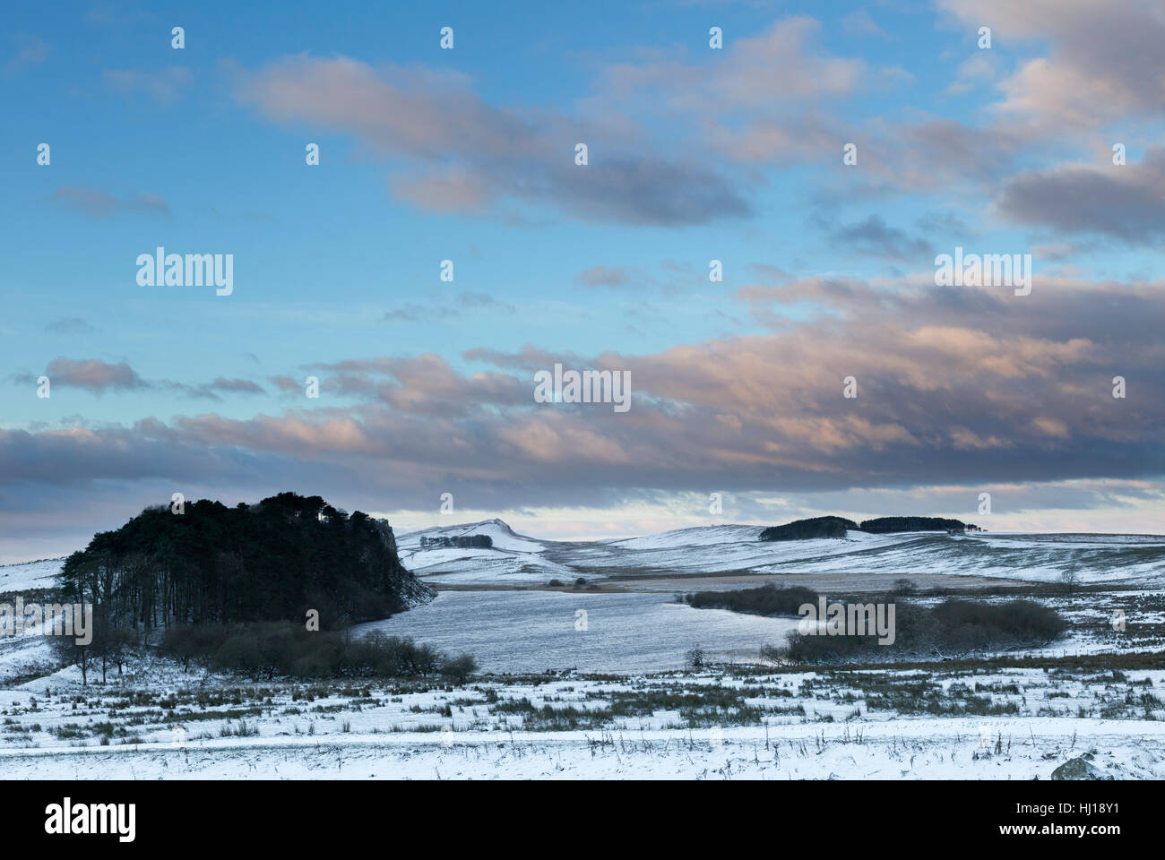 Hadrian's Wall: Crag Lough on a snowy, winter's day, looking west from ...