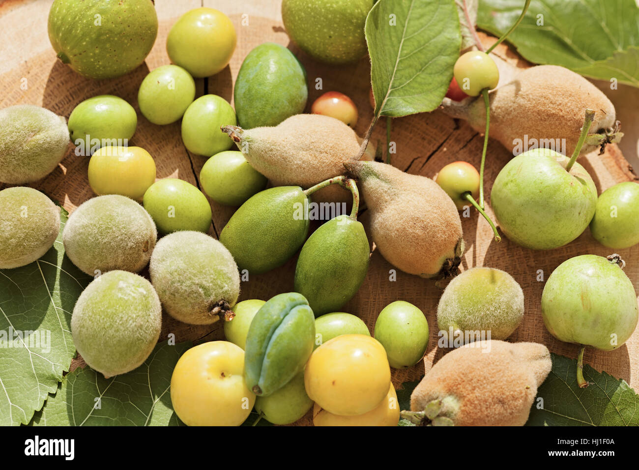 miscellaneous not ripe fruit in a pile Stock Photo - Alamy
