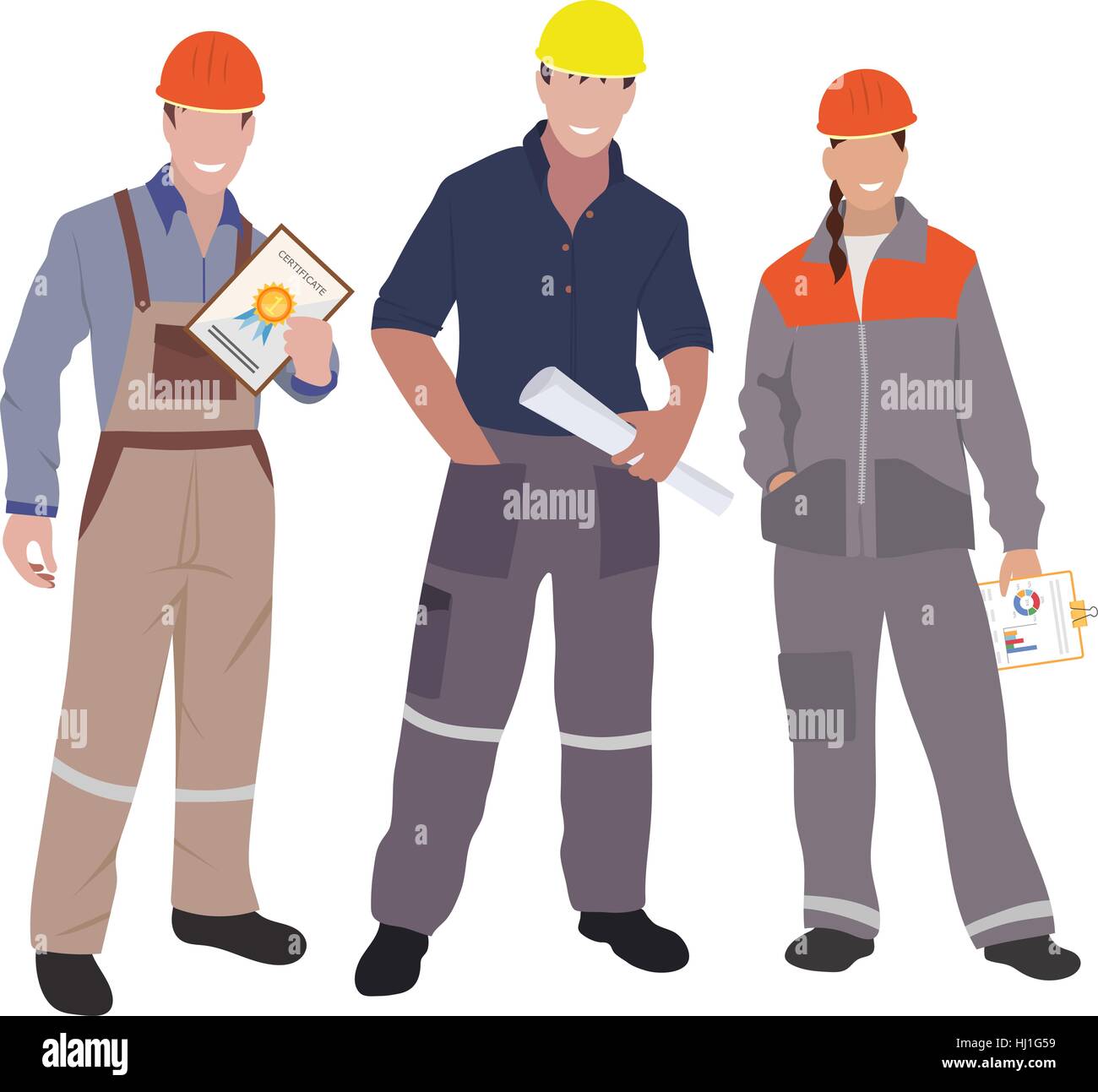 Civil engineer, architect and construction workers characters group ...