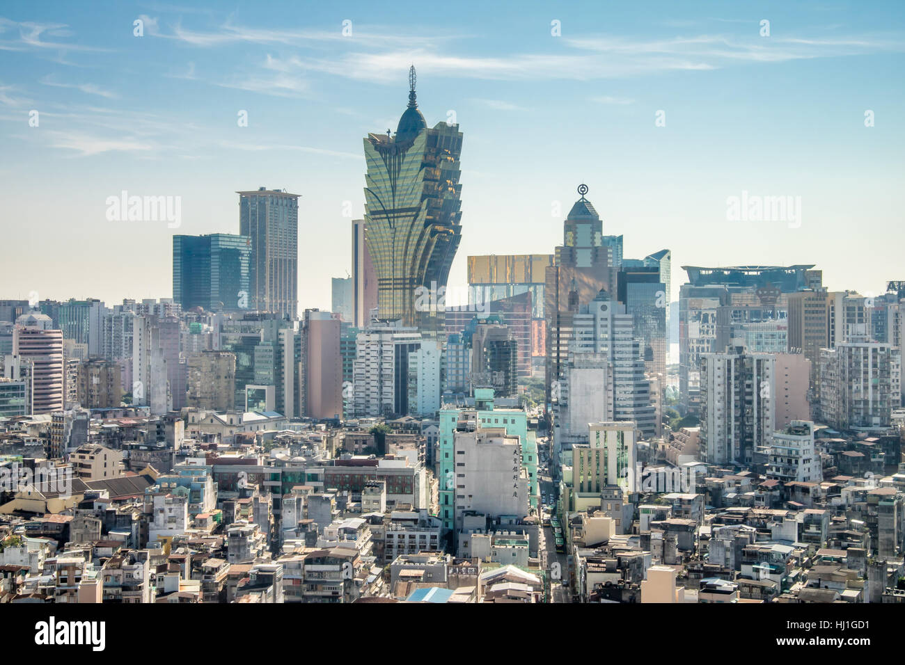 Cityscape of Macau city and its skyline of old and new architecture ...