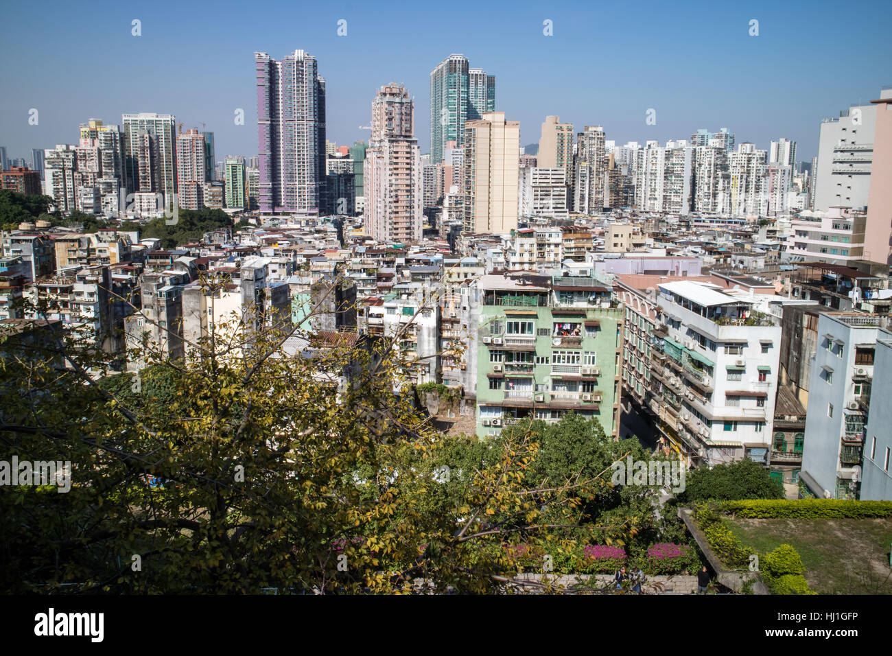 Cityscape of Macau city and its skyline of old and new architecture ...