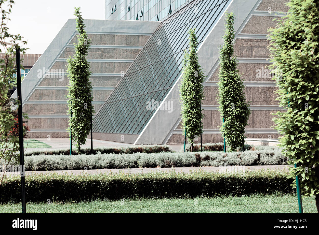 landscaping of the park around the building, note shallow depth of ...