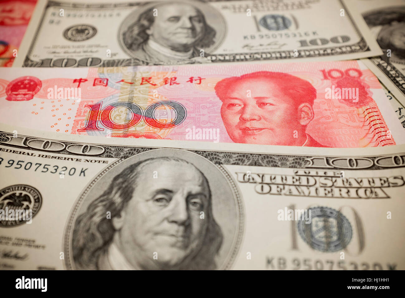 Chinese Yuan Note and U.S. dollar background (Exchange rate concept ...