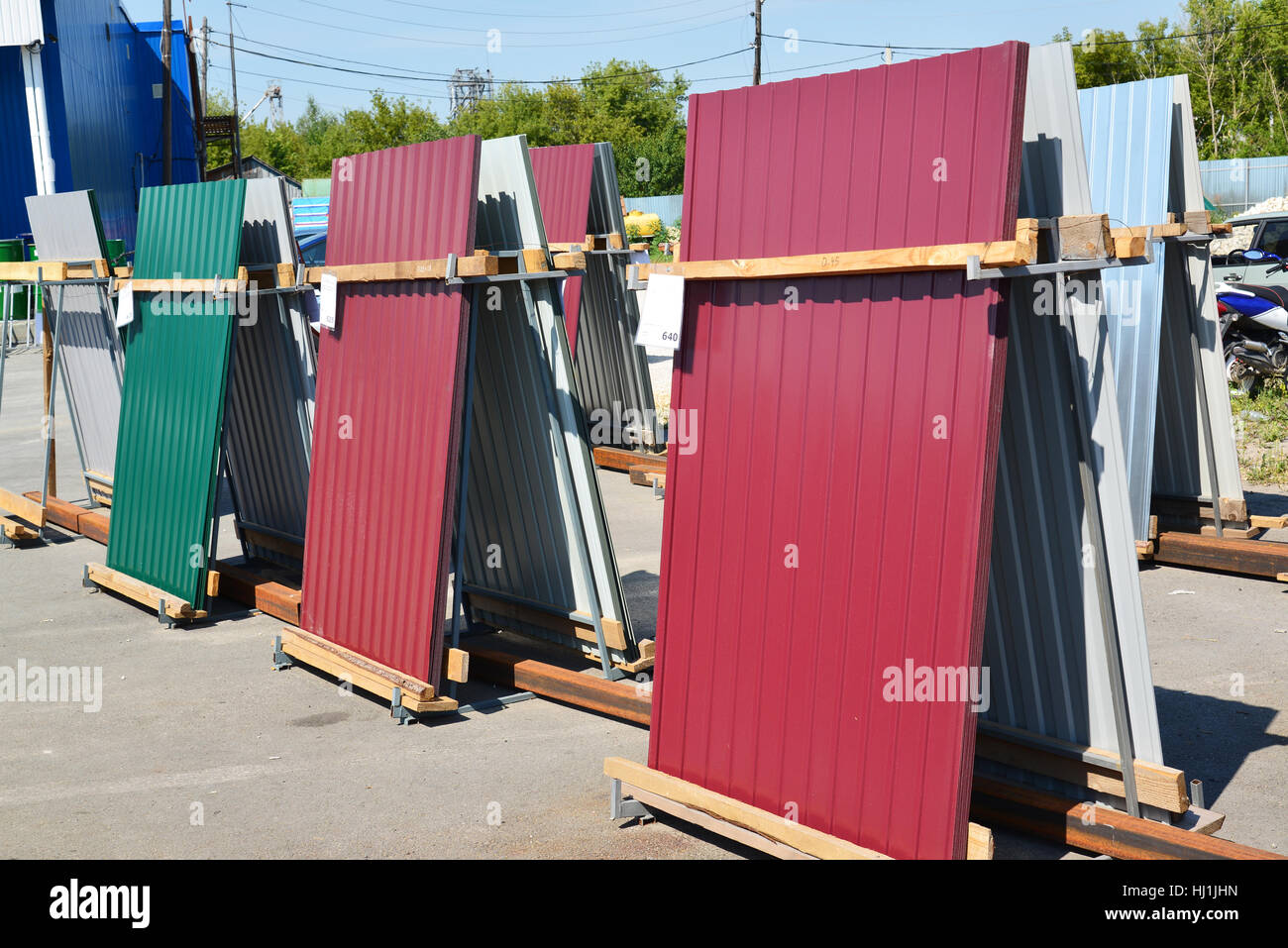 Profiled metal sheet painted with exhibited for sale Stock Photo - Alamy