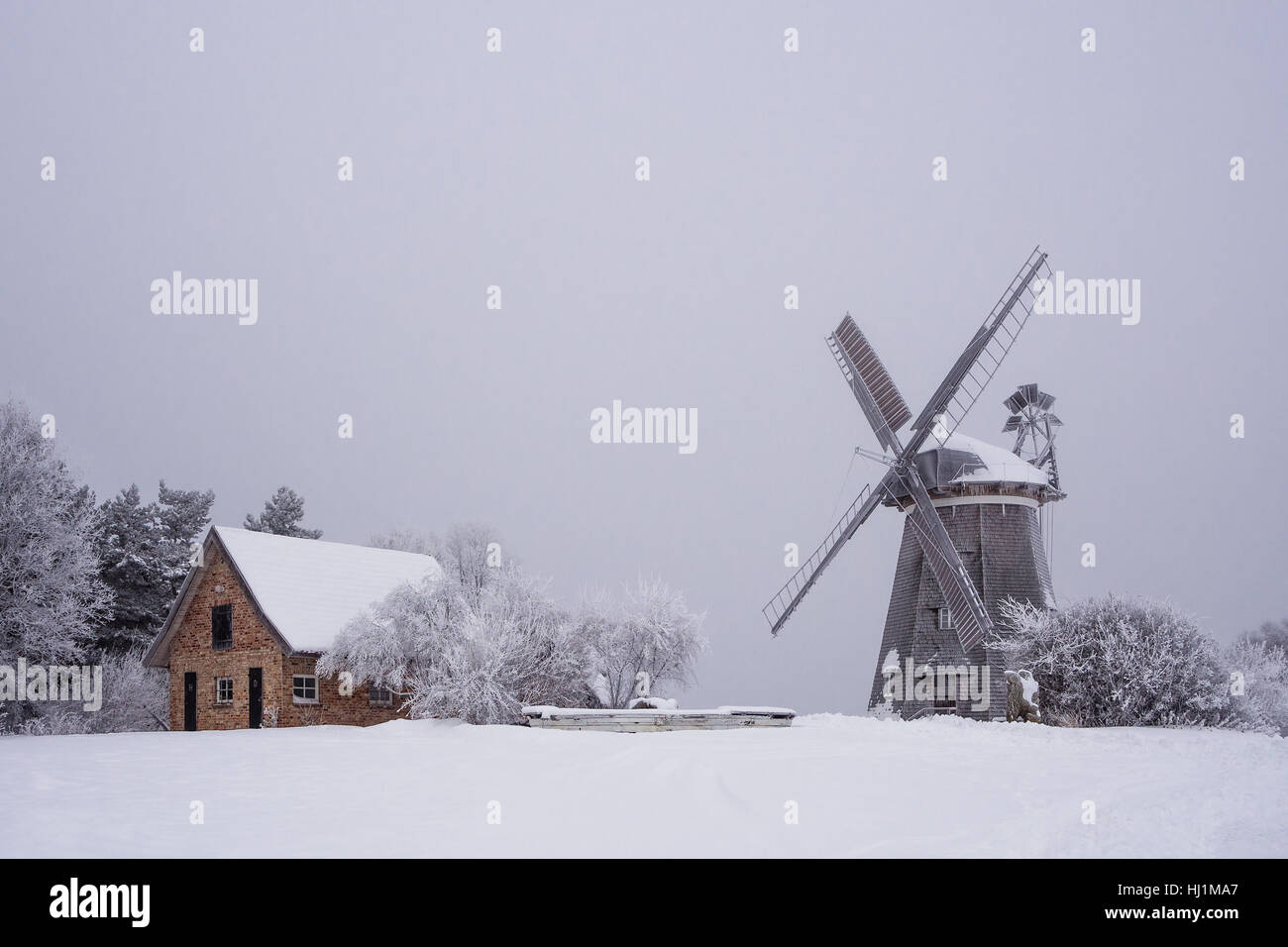 winter, windmill, style of construction, architecture, architectural style Stock Photo - Alamy