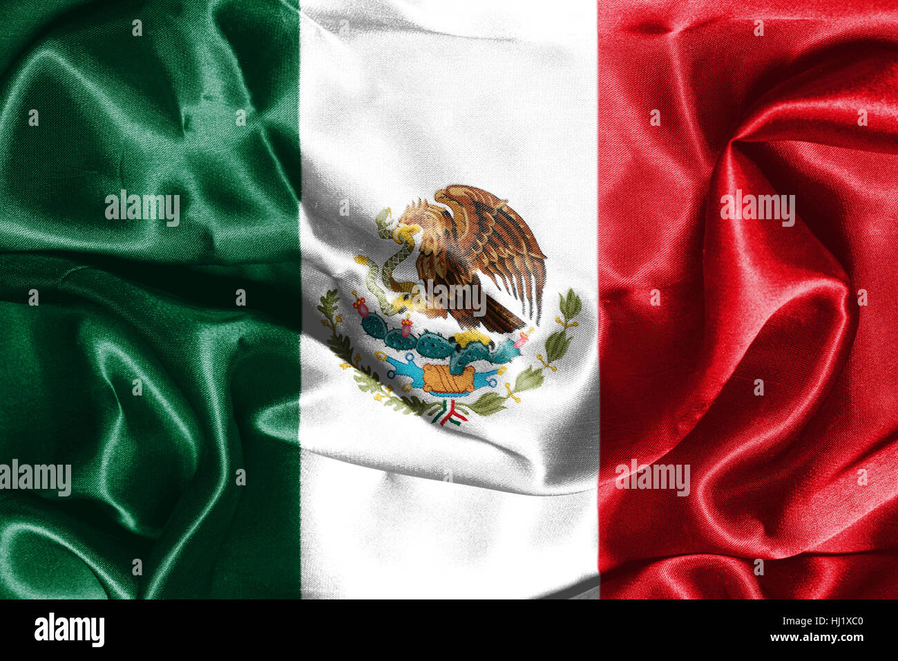 Mexican National Flag With Eagle Coat Of Arms 3D Rendering Stock Photo ...