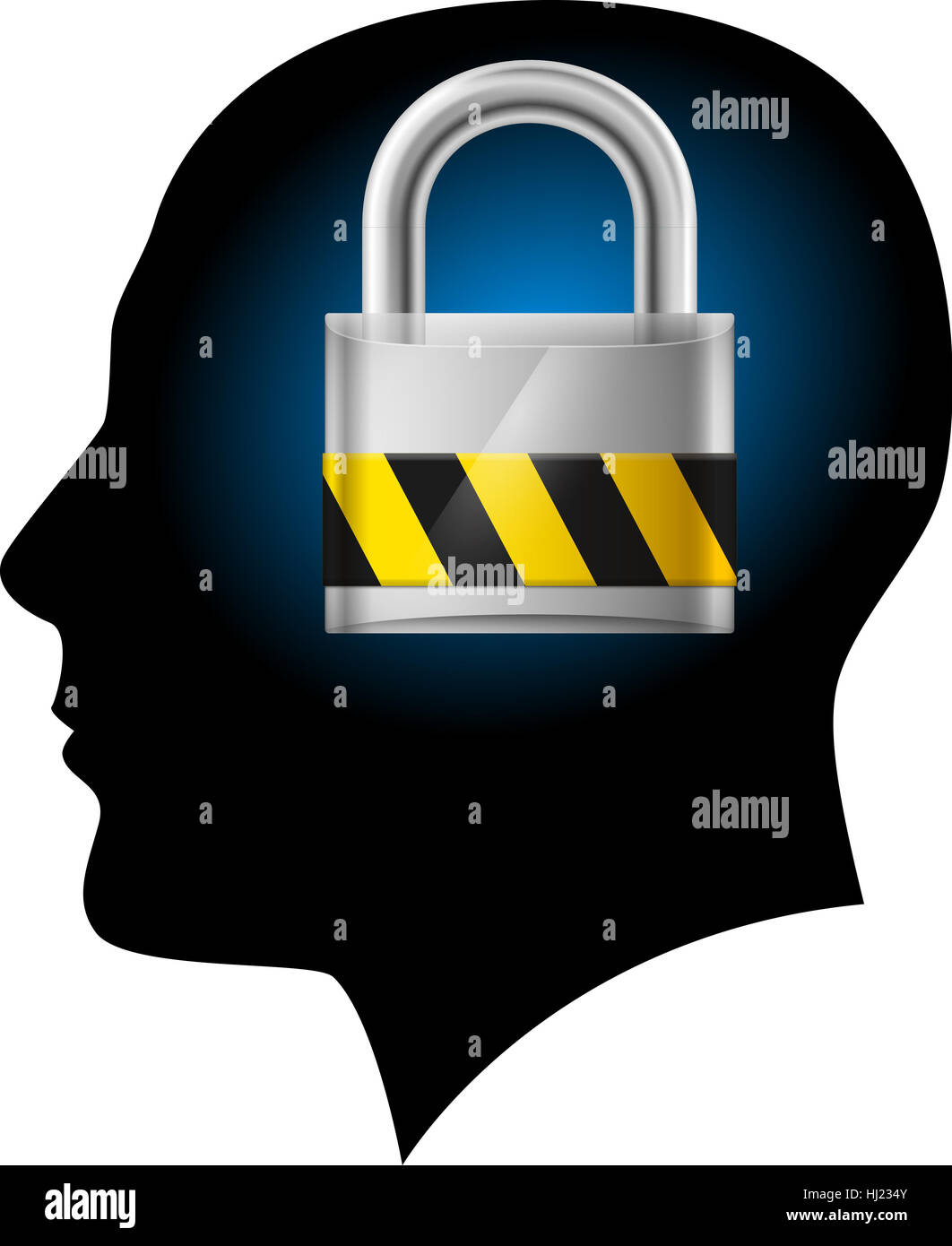 Man with padlock in head. Illustration on white background for design ...